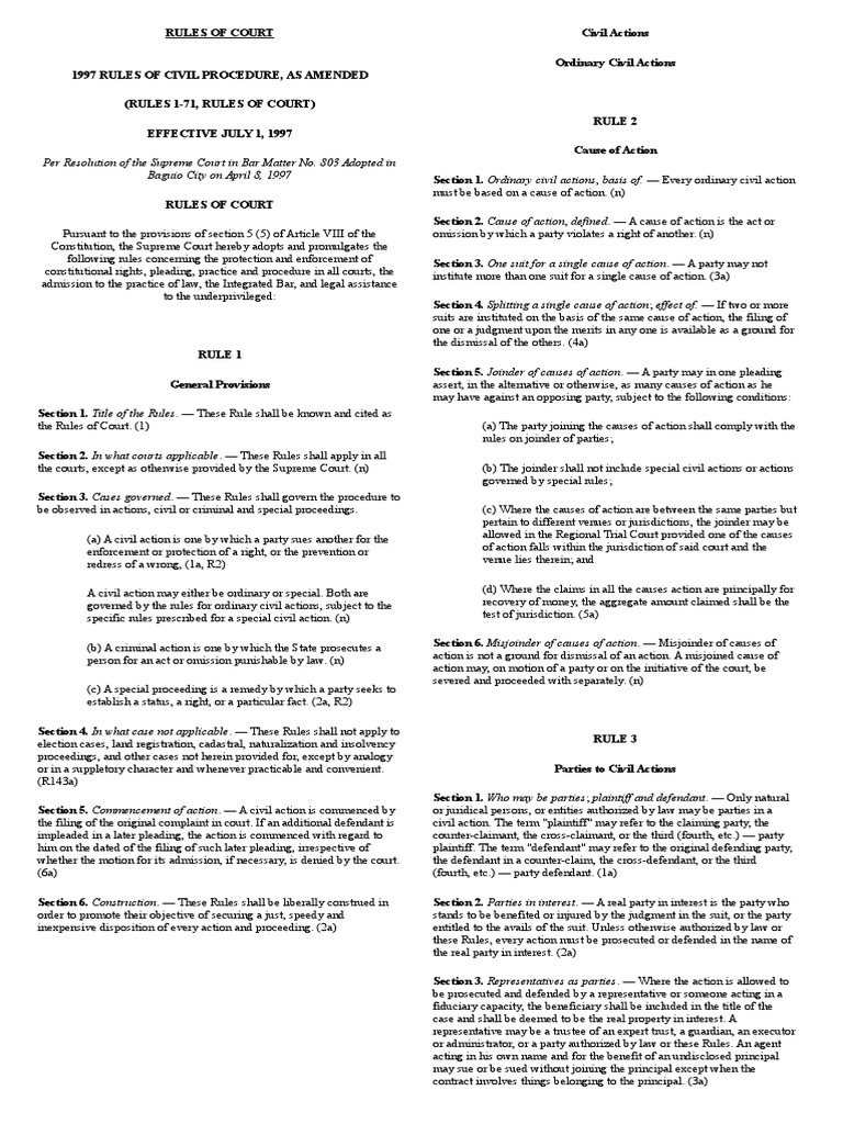 Rules of Court (Rules 1-16) | PDF | Pleading | Lawsuit