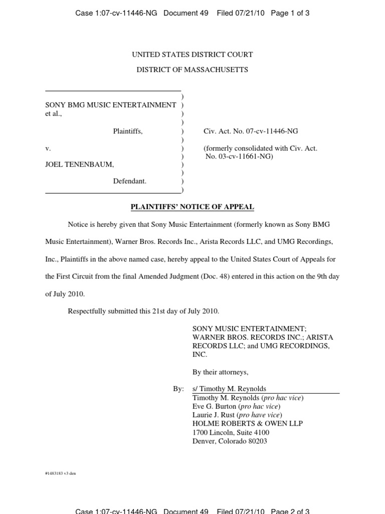 Plaintiffs' Notice of Appeal | PDF | Courts | United States Law