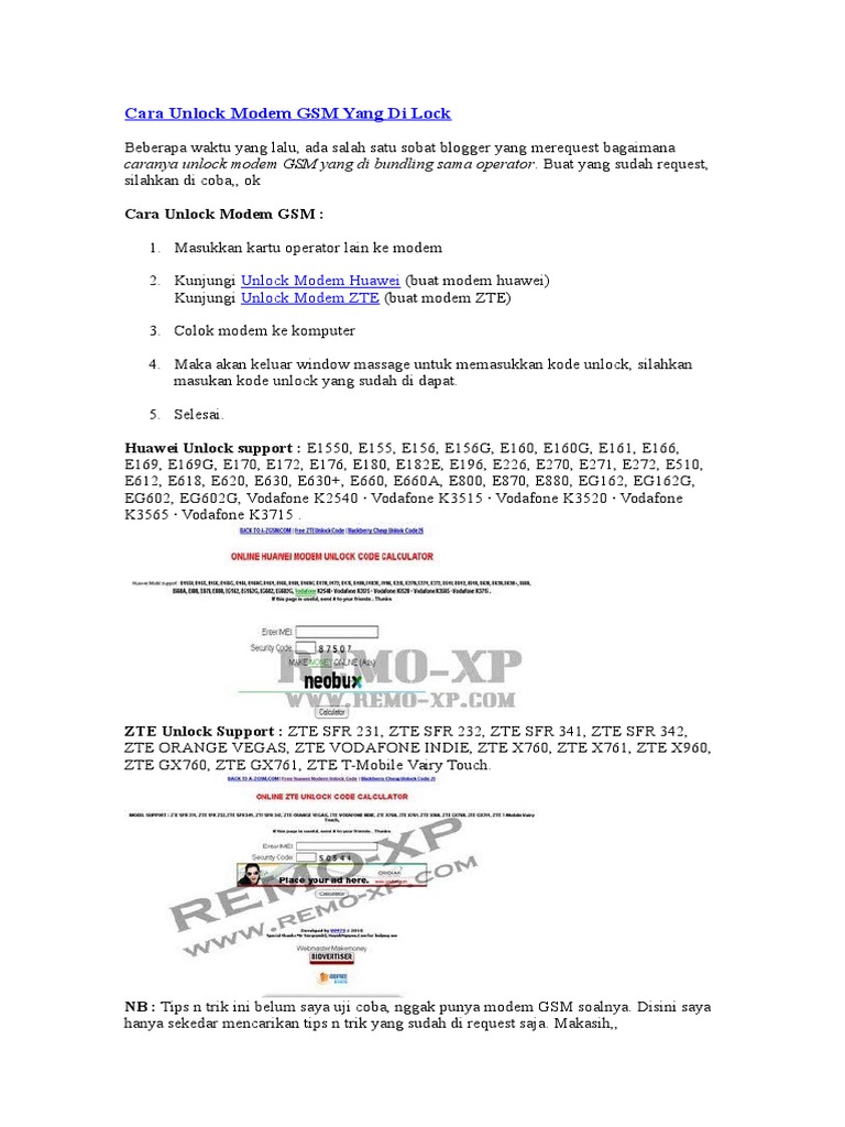 Cara Unlock Modem GSM Yang Di Lock | PDF
