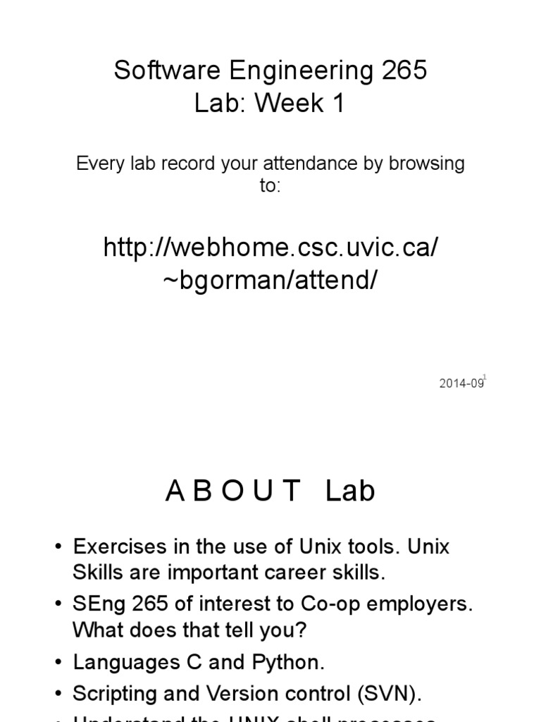 Software Engineering 265 Lab: Week 1: Every Lab Record Your Attendance ...