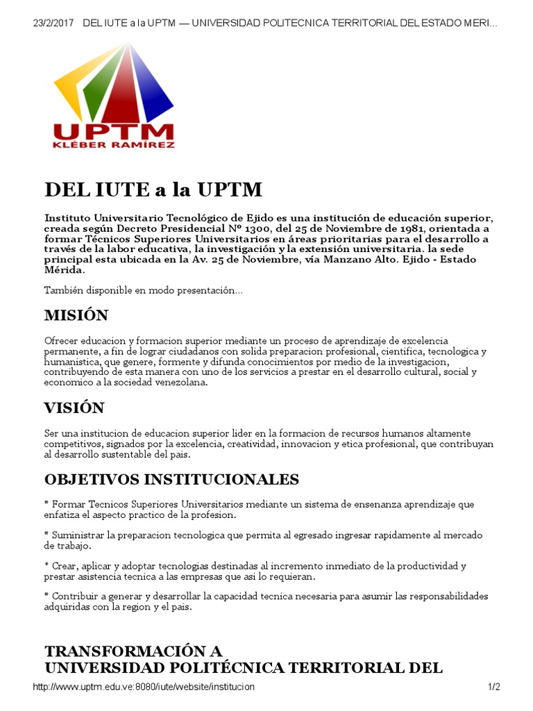 Del Iute A La Uptm - Universidad Politecnica Territorial Del Estado ...