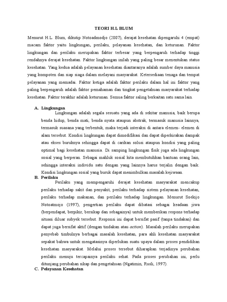 Teori H.L. Blum tentang Kesehatan Masyarakat | PDF