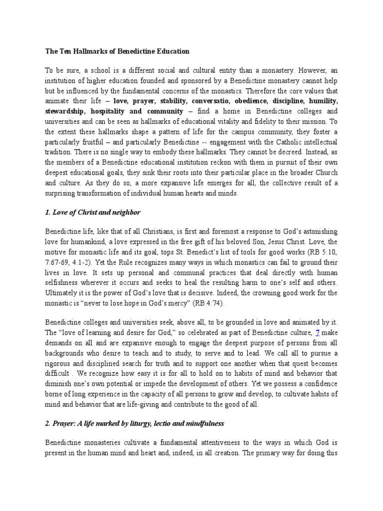 The Ten Hallmarks of Benedictine Education | Lectio Divina | Prayer