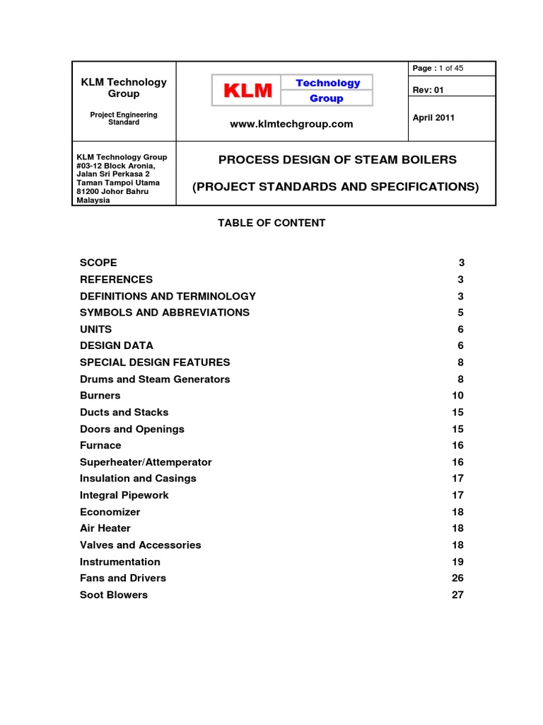 KLM Design Specifications | PDF | Boiler | Combustion