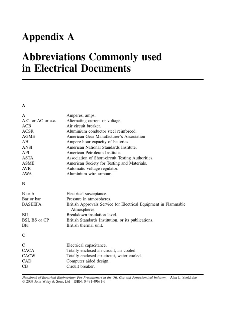 Electrical Abbreviations Guide | PDF | Direct Current | Electric Current
