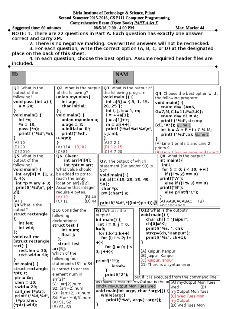 CS F111 Part A Solution | PDF | C (Programming Language) | Integer (Computer Science)