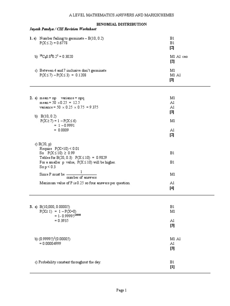 Binomial Worksheet Solution | PDF | Mean | Scientific Modeling