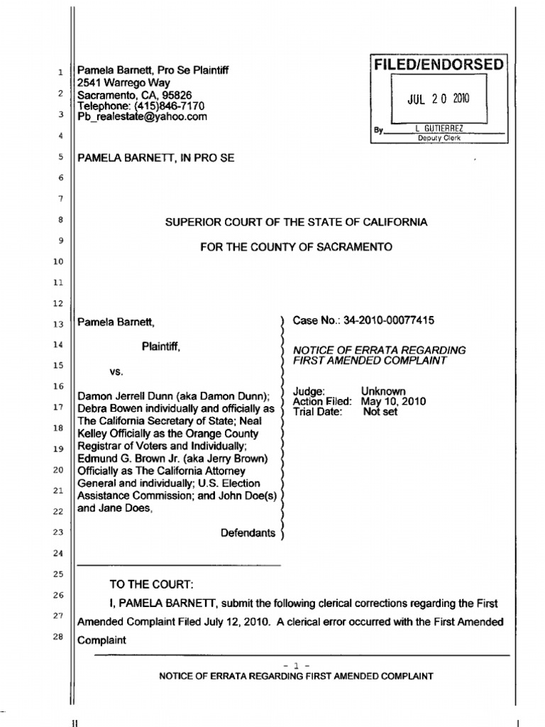 BARNETT V DUNN - Notice of Errata - DefaultDMS | PDF | Pro Se Legal ...