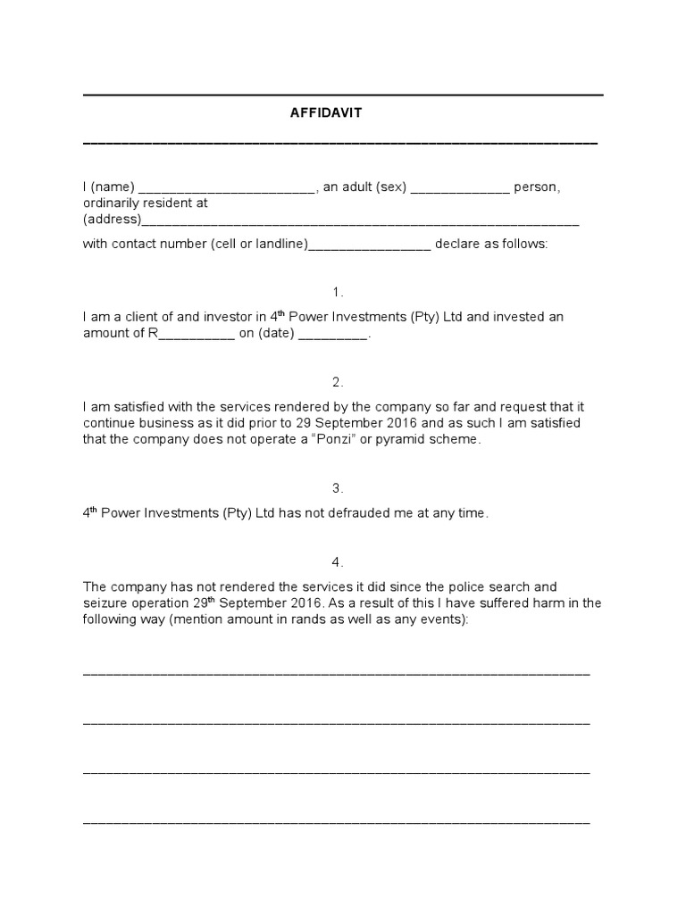 AFFIDAVIT 4th Power Investments Investor November 2016 | PDF | Investing | Virtue