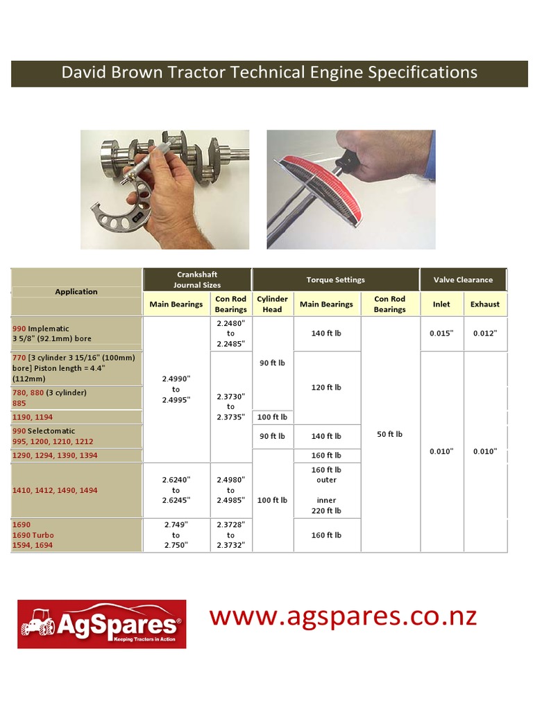 David Brown Tractor Technical Engine Specifications | PDF