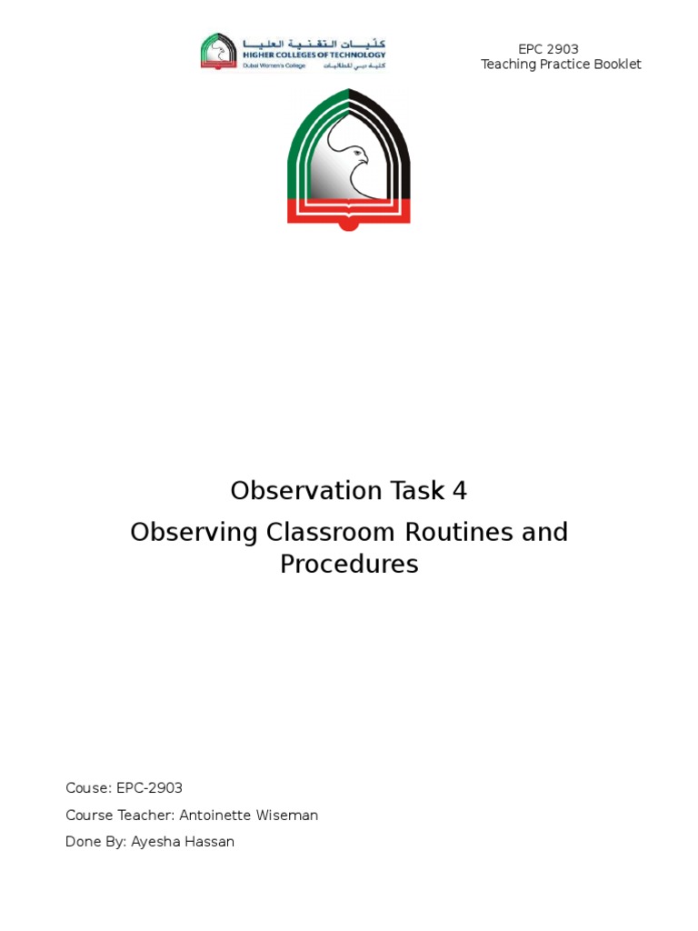 Observation Task 4 Observing Classroom Routines and Procedures | PDF | Classroom | Teachers