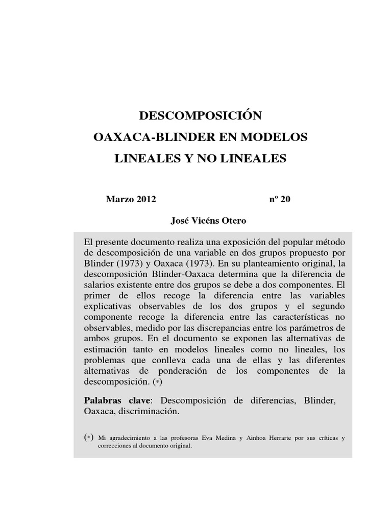 Blinder Oaxaca | PDF | Regresión logística | Análisis de regresión