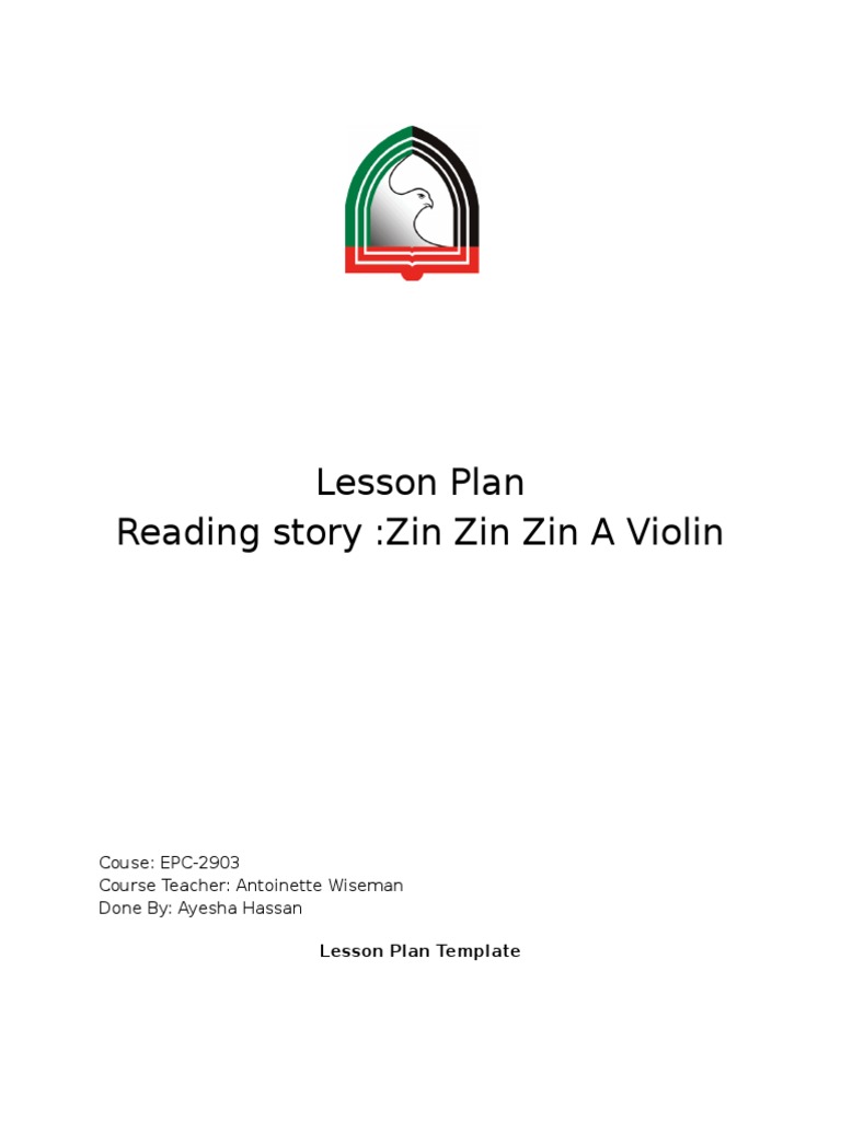 Lesson Plan Reading Story:zin Zin Zin A Violin | PDF