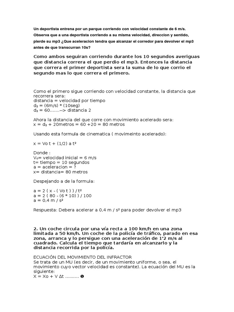Ejercicios Mru y Mrua 4 Eso | PDF | Aceleración | Movimiento (física)