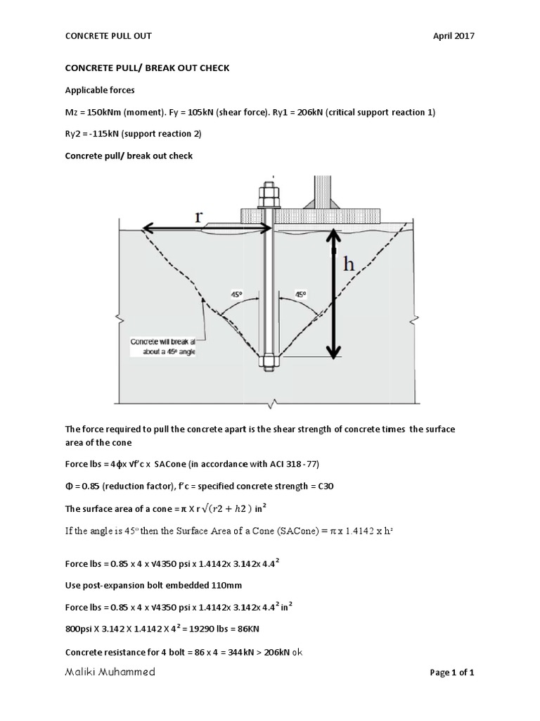 Concrete Pull-Out Strength Calculations | PDF