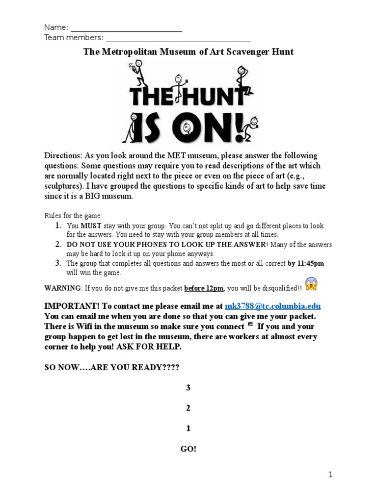 The Metropolitan of Art Museum Scavenger Hunt | PDF | Sculpture