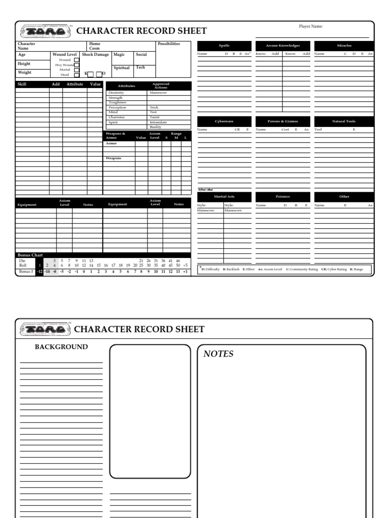 Torg Character Sheet - Two Page | PDF