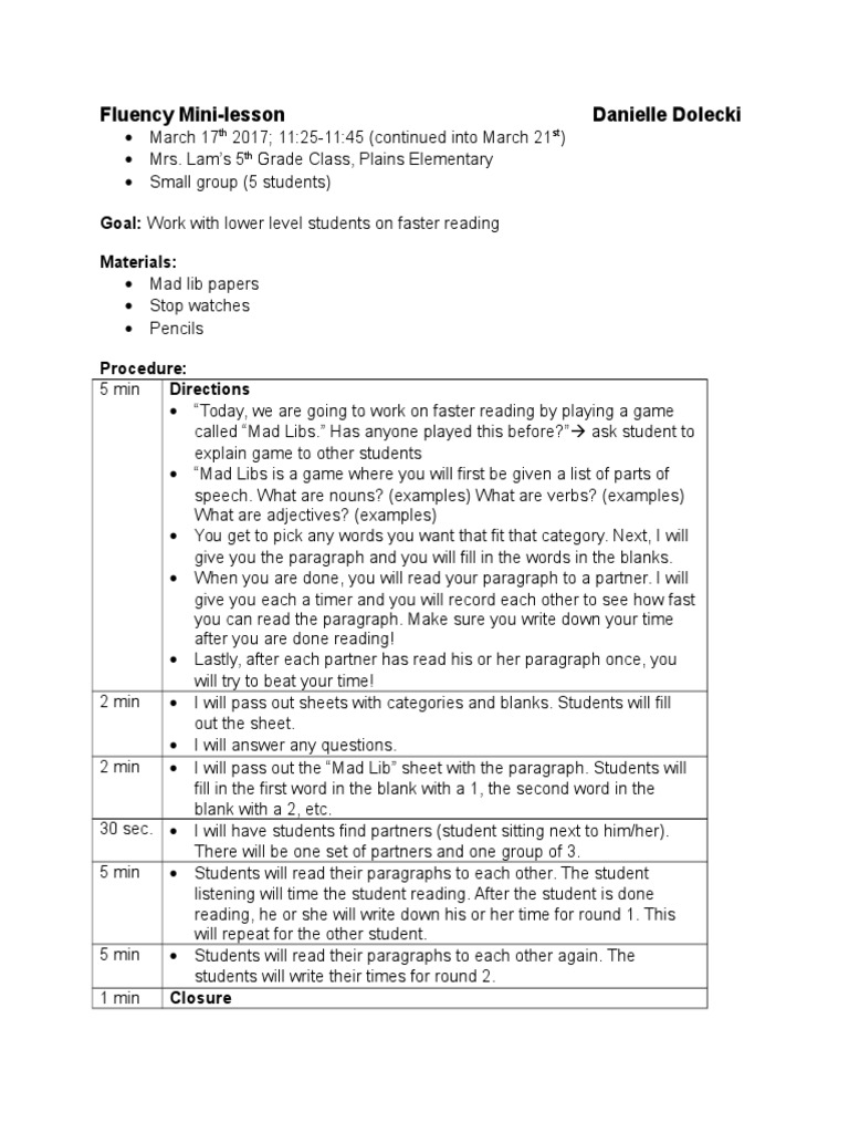 Dolecki Fluency | PDF | Adjective | Verb