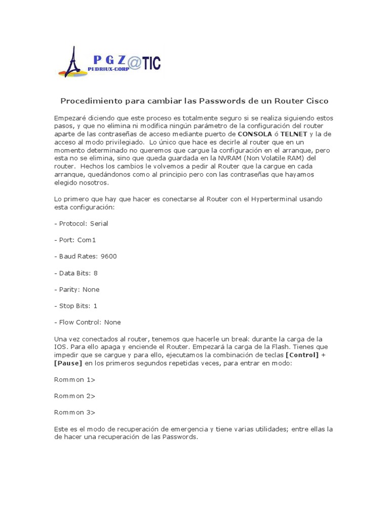 Procedimieto Basico de Cisco para Modo Rommon | PDF | Contraseña | Arranque
