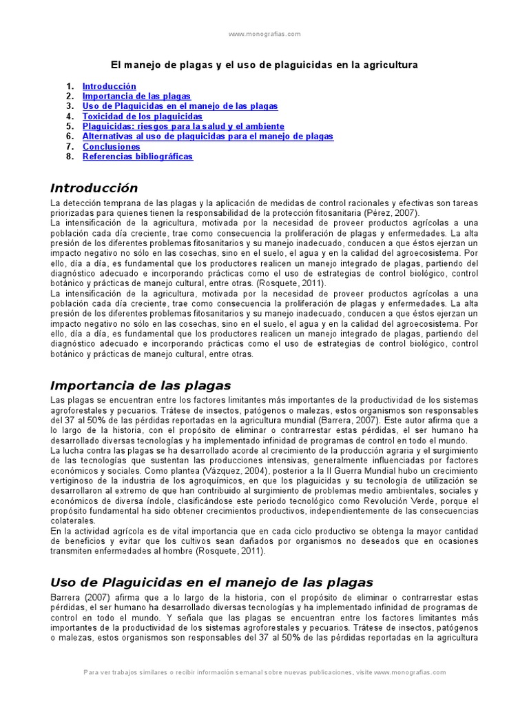 Manejo Plagas y Uso Plaguicidas Agricultura | PDF | Pesticida | Plaga (organismo)