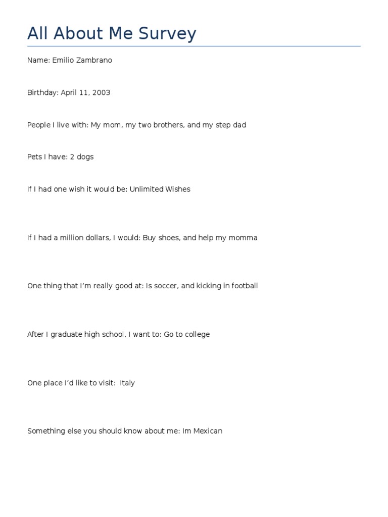 All About Me Survey For Home Page | PDF | Games & Activities