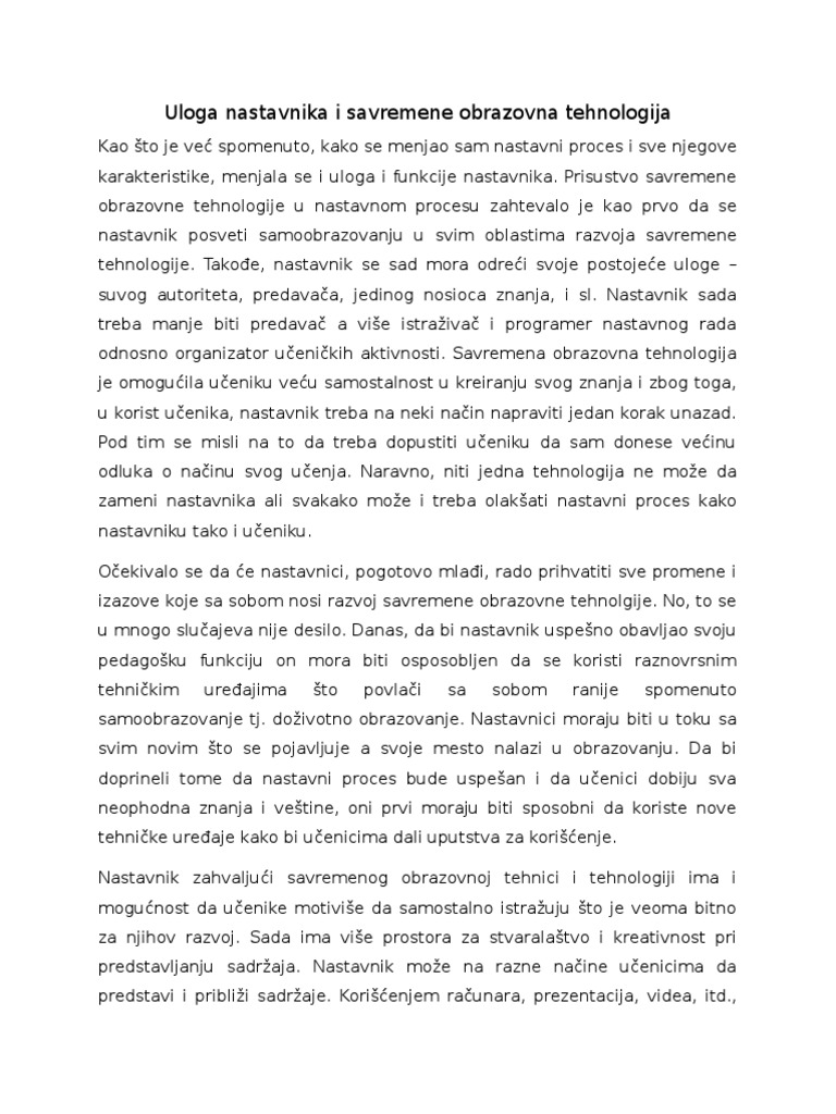Nastavnik I Obrazovna Tehnologija | PDF
