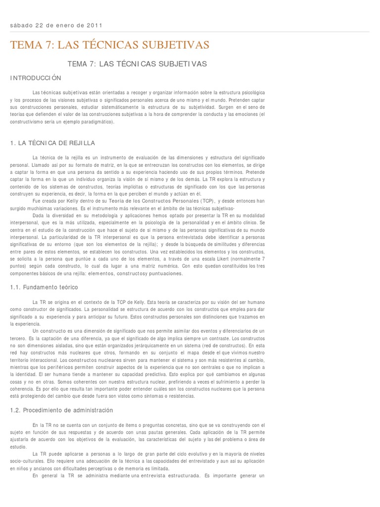 Evaluacion-Técnicas Subjetivas | Descargar gratis PDF | Subjetividad ...