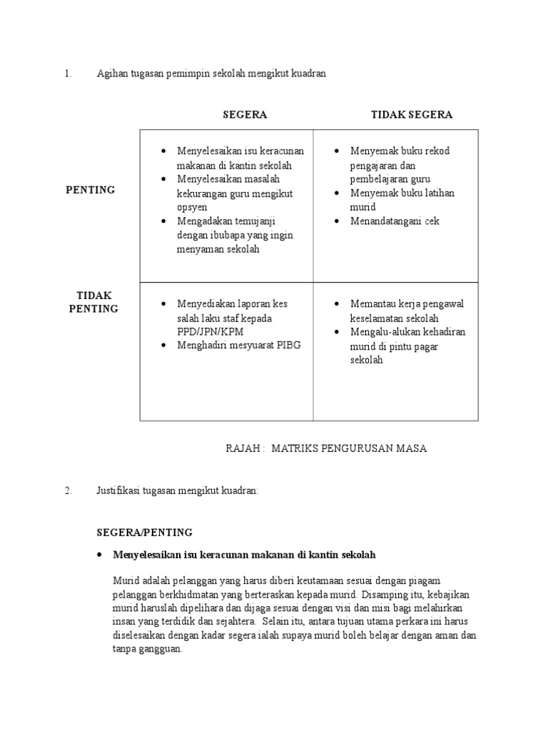 Matriks Pengurusan Masa | PDF
