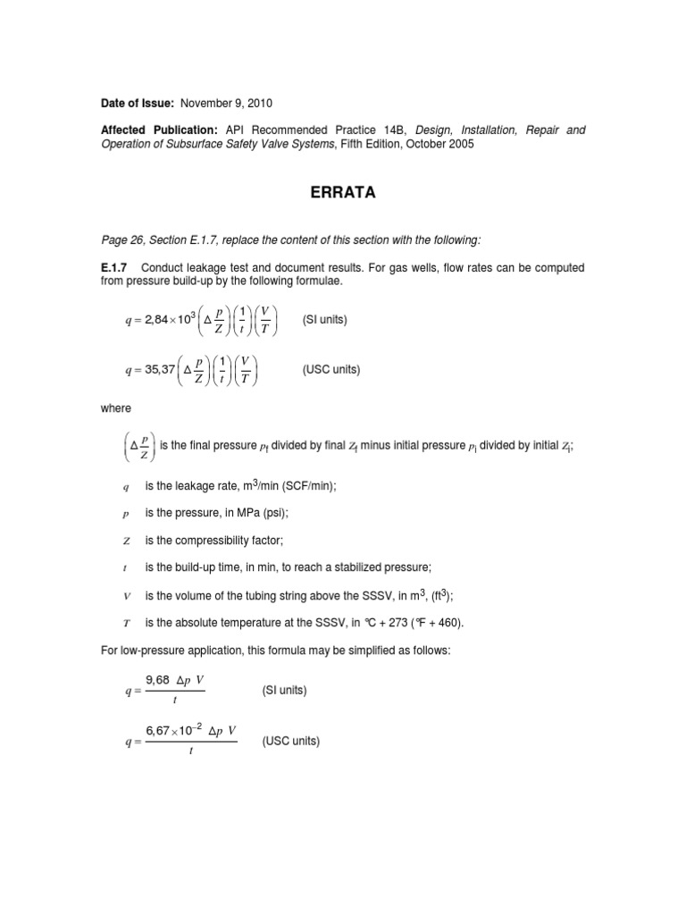 API 14B 5th Ed Errata | PDF
