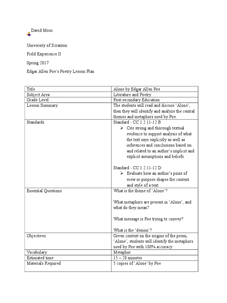 Poetry Lesson Plan | PDF | Metaphor | Lesson Plan