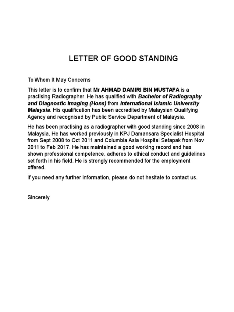 Letter of Good Standing | PDF