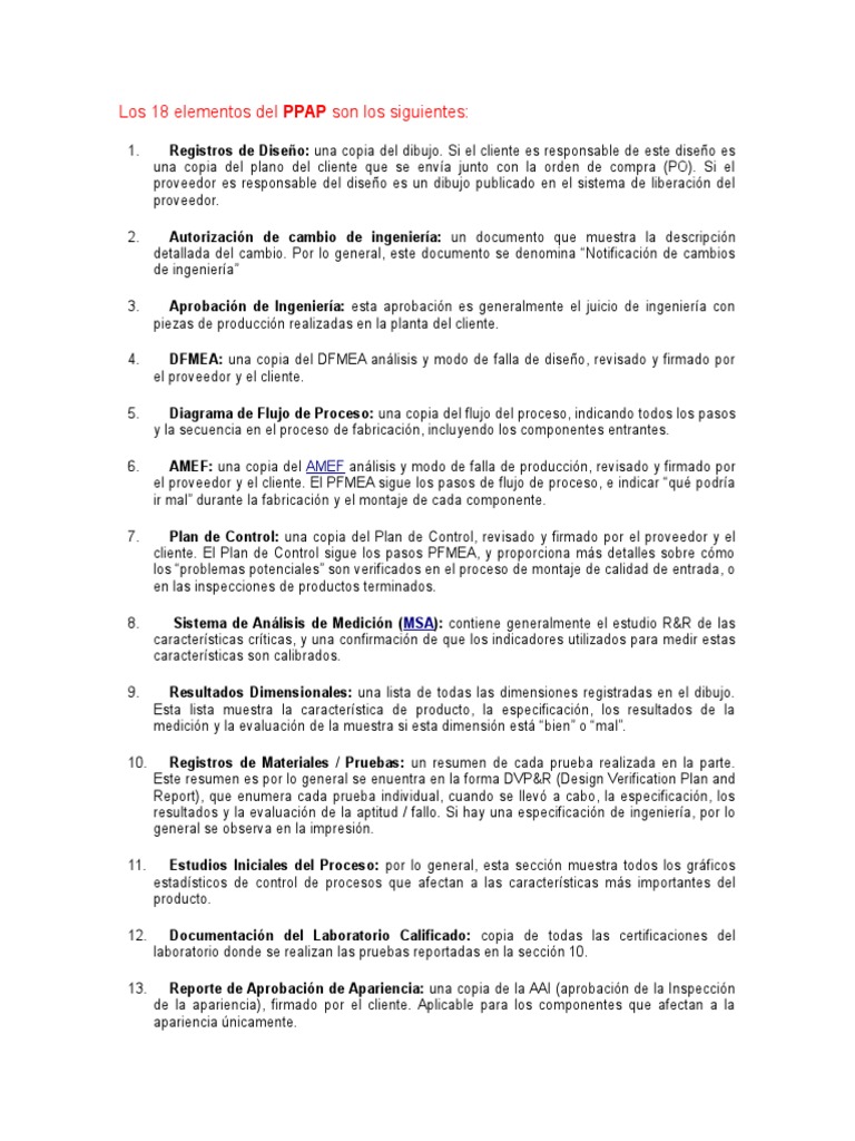 Los 18 Elementos Del PPAP Son Los Siguientes | PDF | Diseño | Calidad ...