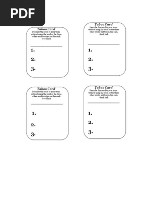 Taboo Game Cards Printable