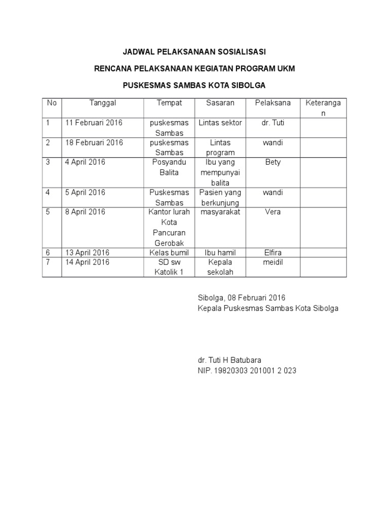 Jadwal Pelaksanaan Sosialisasi | PDF | Gaya Hidup