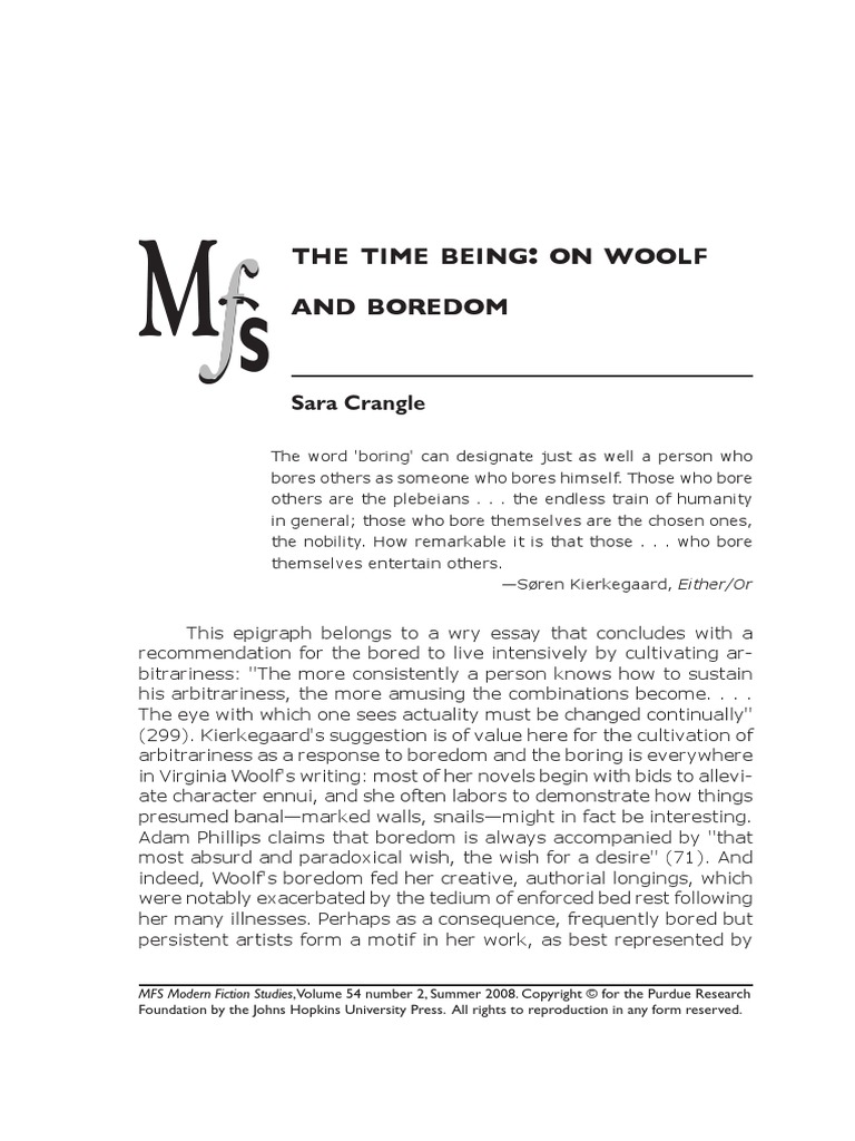 The Time Being On Woolf and Boredom: Sara Crangle | PDF | Being And ...