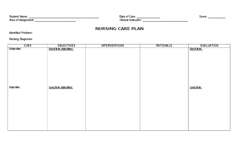 Nursing Care Plan: Cues Objectives Interventions Rationale Evaluation | PDF