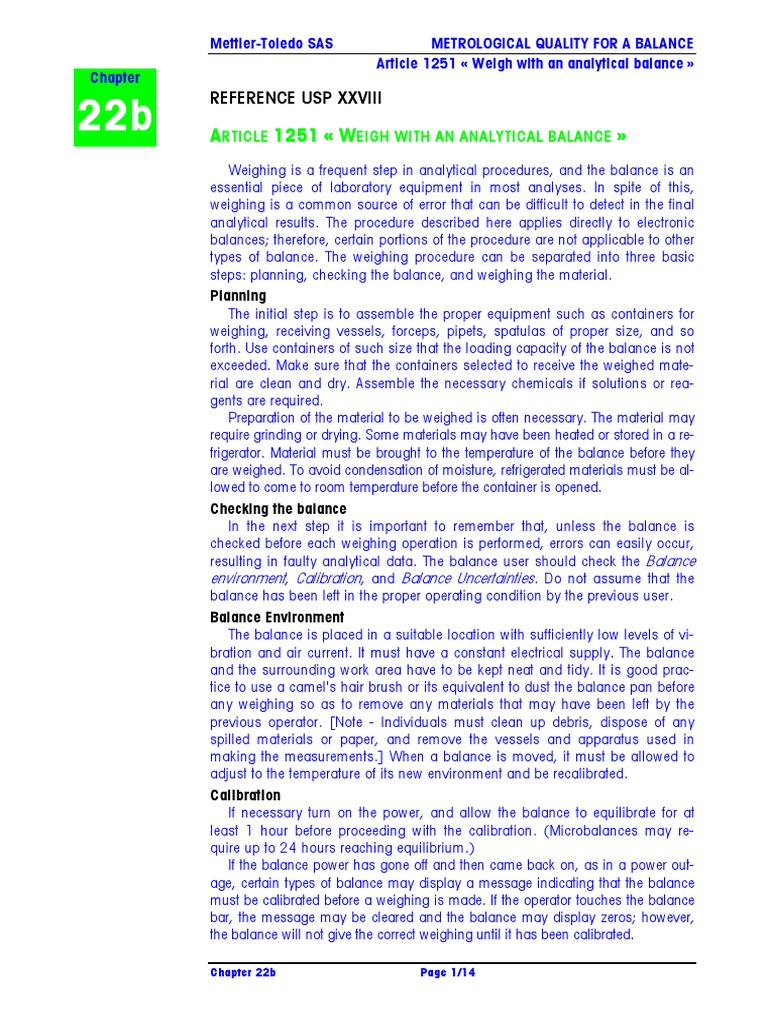 Chapter 22b - USP 1251 PDF | PDF | Weighing Scale | Calibration