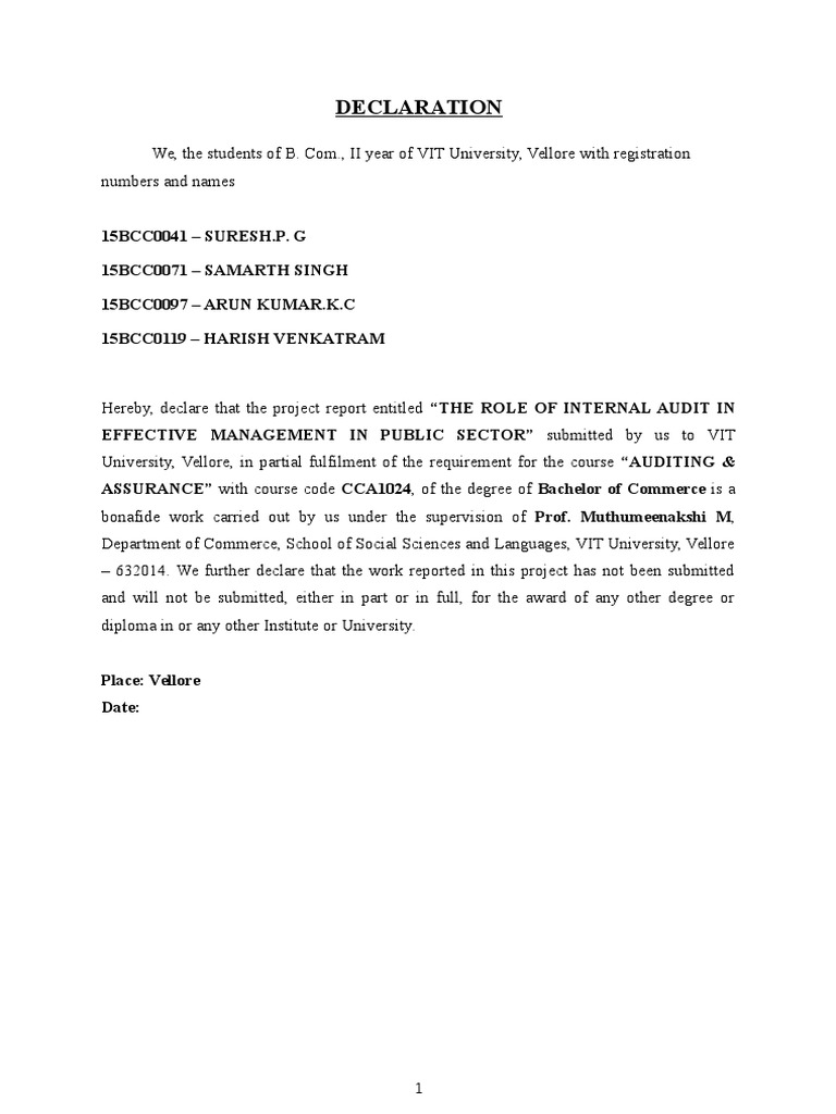 Declaration | PDF | Internal Audit | Audit