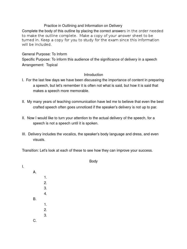 Delivery Outline Exercise 2016 | PDF | Body Language | Semiotics