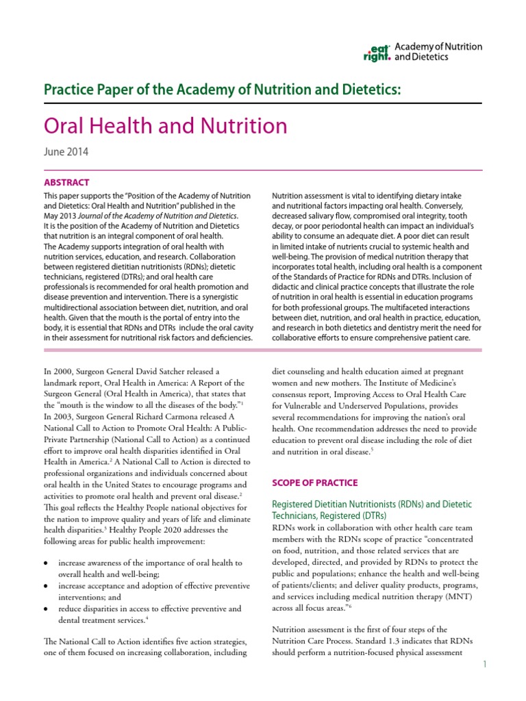 Oral Health and Nutrition | Download Free PDF | Oral Hygiene | Human Tooth