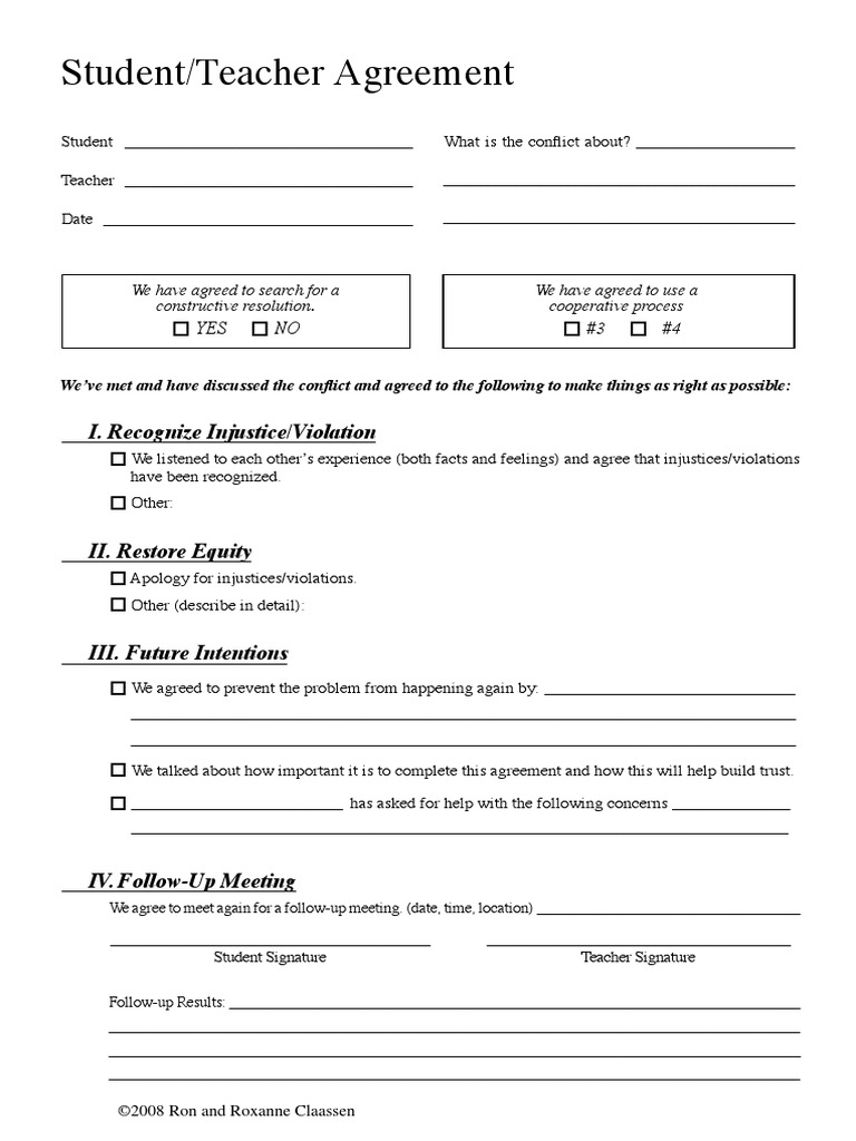 Student Teacher Agreement Form | PDF