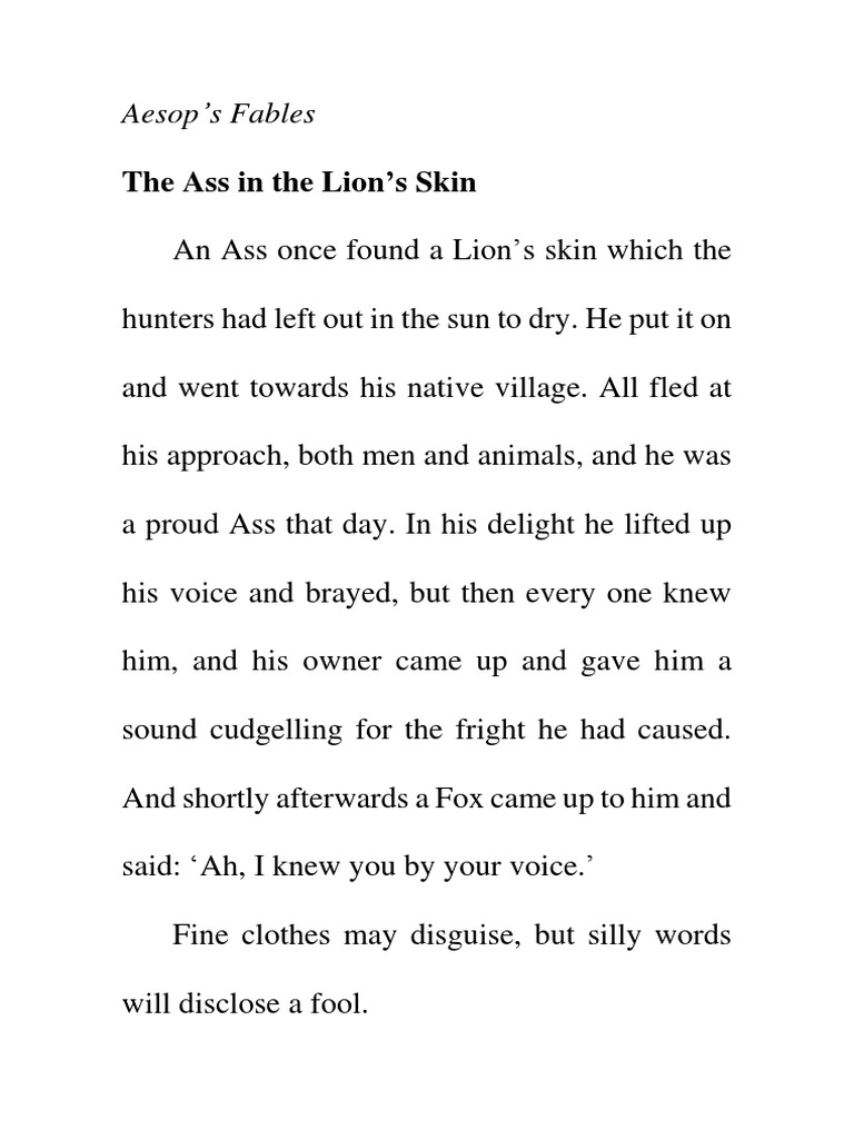 Aesop's Fables - The Ass in The Lion's Skin | PDF