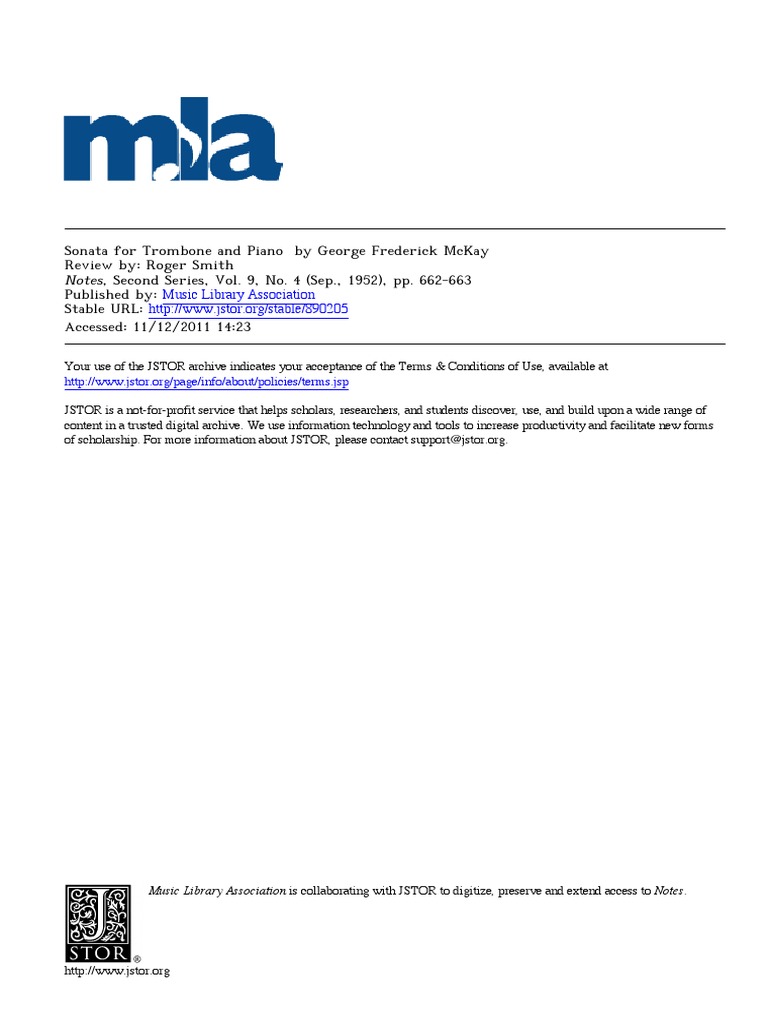Sonata For Trombone and Piano by George Frederick Mckay | Download Free ...
