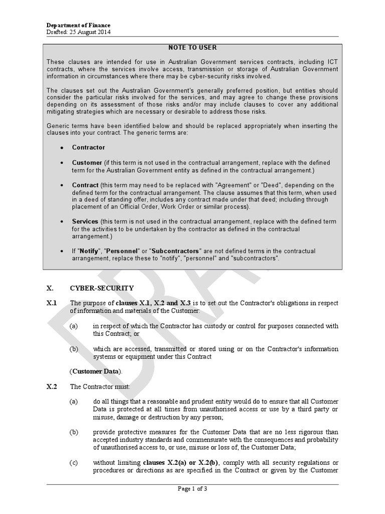 Draft Cyber Security Clauses - Australian Govt | PDF | Computer ...