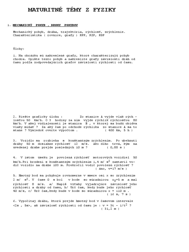 FYZ Maturitne Otazky Z Fyziky | PDF