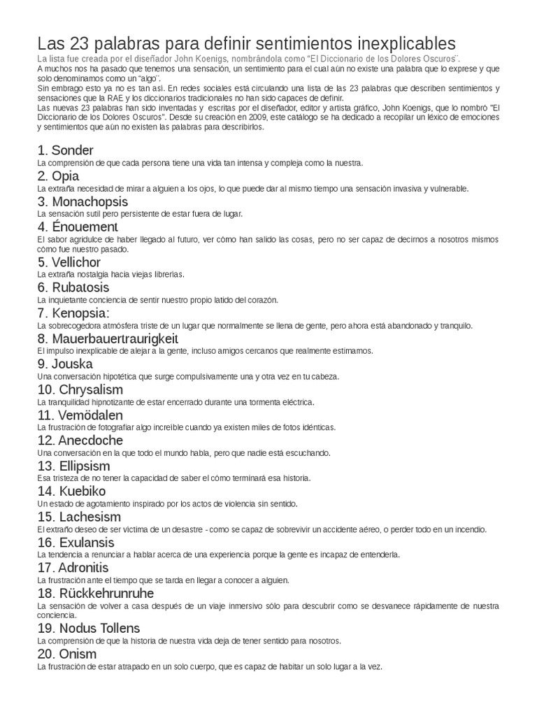 Las 23 Palabras Para Definir Sentimientos Inexplicables