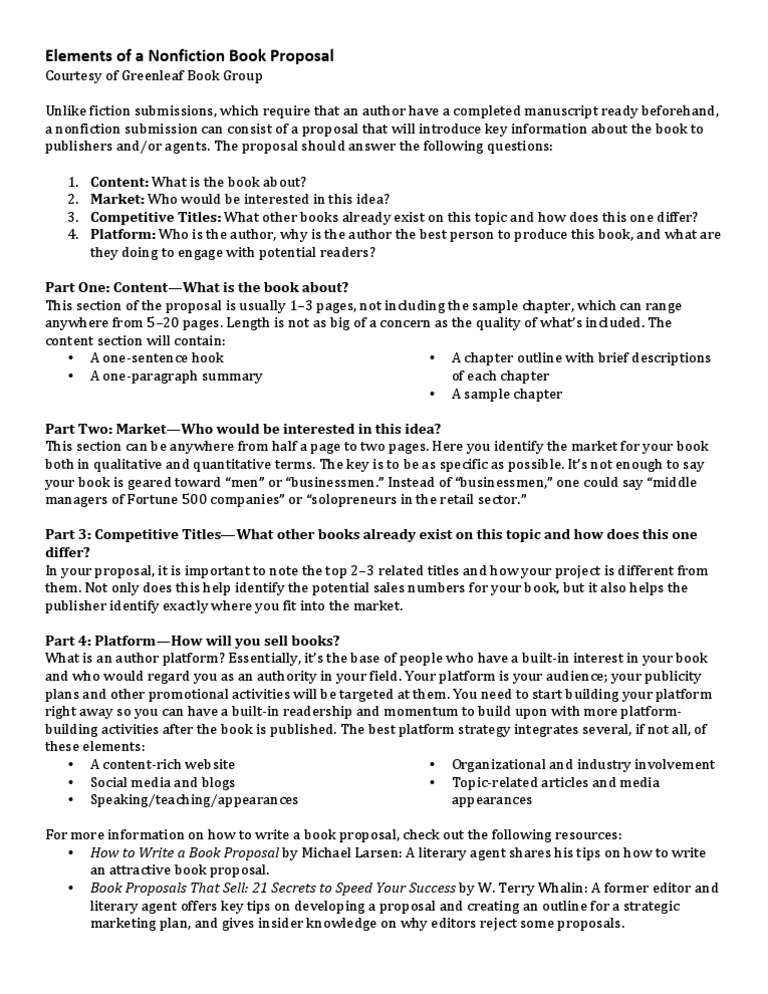 Nonfiction Book Proposal One Sheet | PDF | Books | Publishing