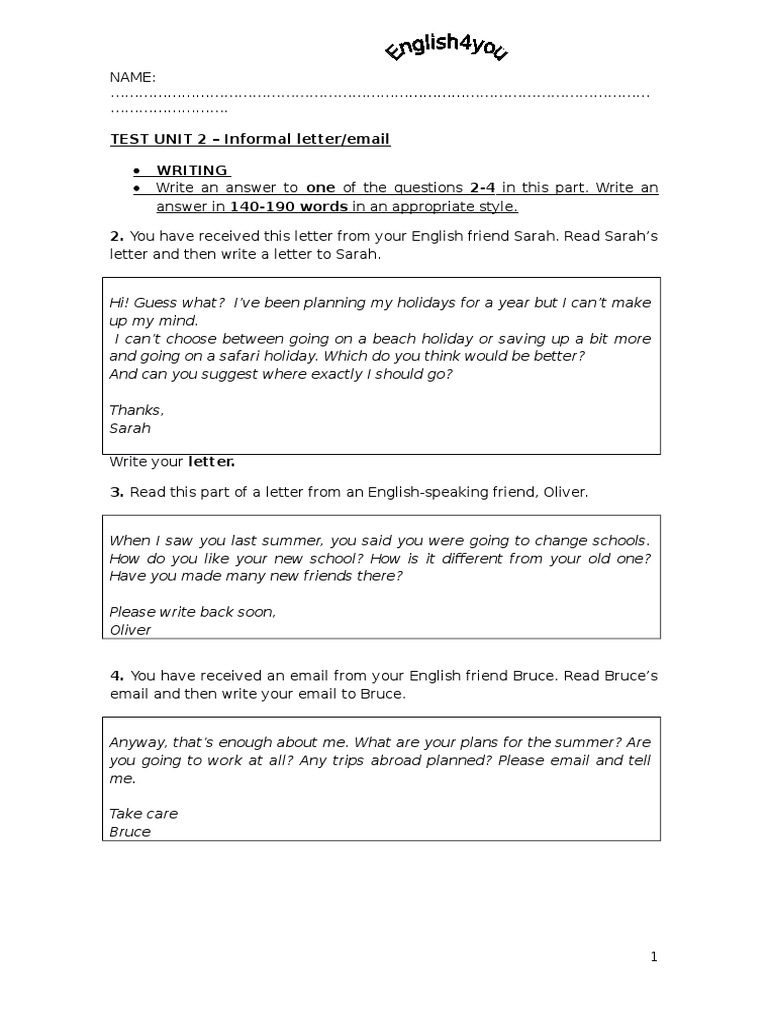 Informal Email Writing Practice | PDF