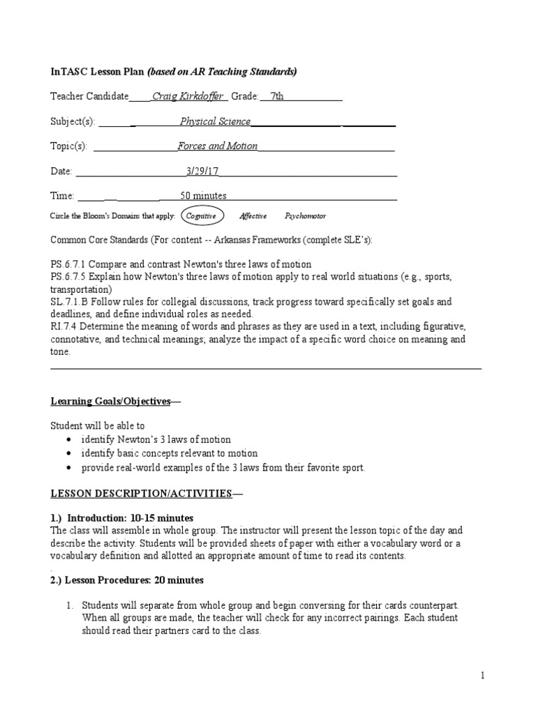 Application Lesson Plan | PDF | Lesson Plan | Newton's Laws Of Motion