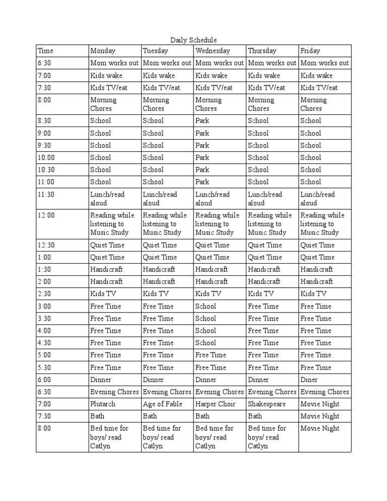 Daily Schedule For Rest of Summer | PDF | Leisure